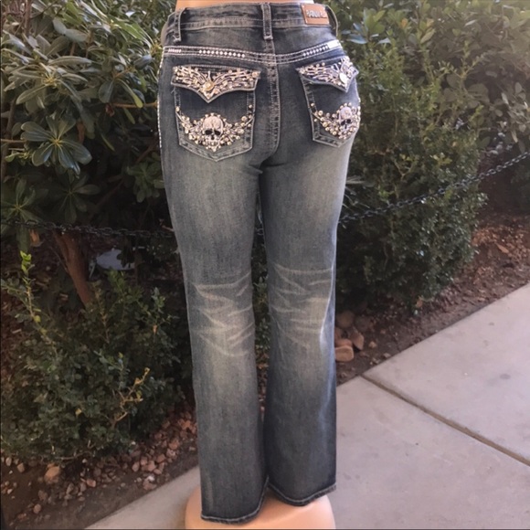 Platinum Plush | Jeans | Ladies Rhinestone Pocket Skull Bootcut Denim ...